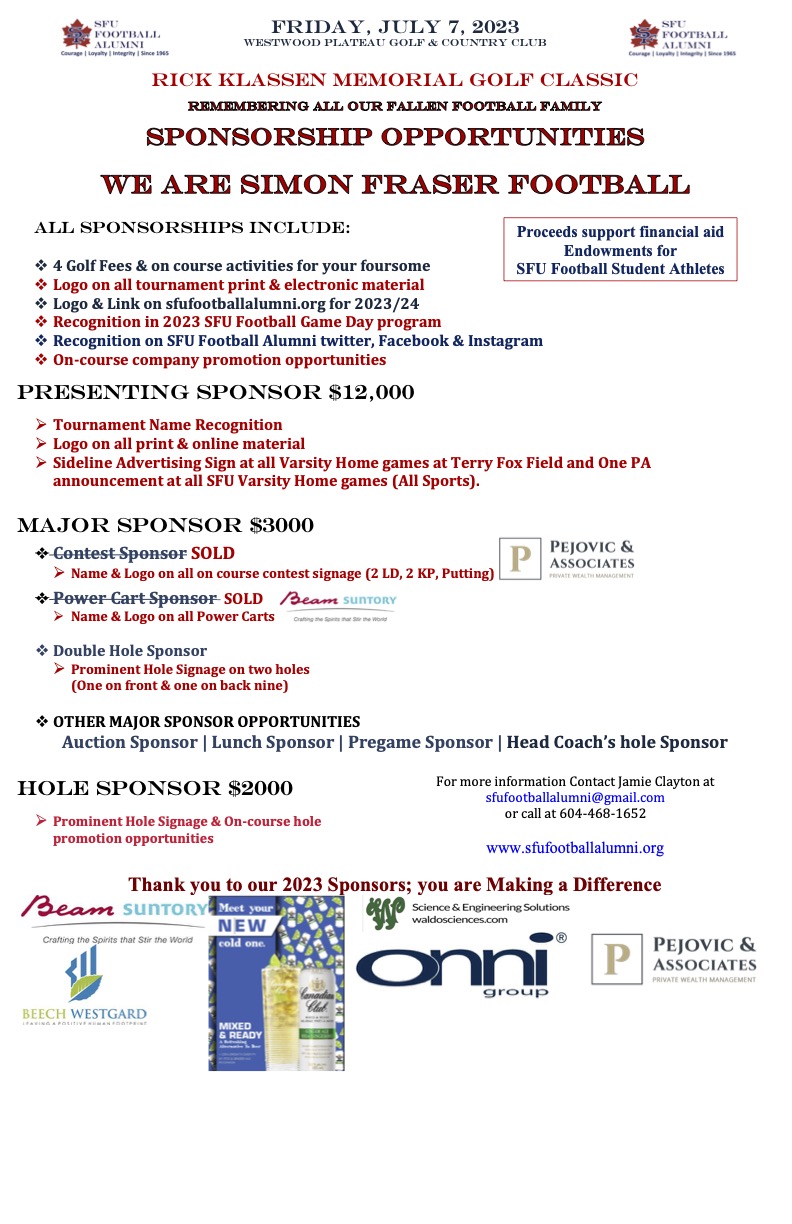 Rick Klassen Memorial Golf Classic – SFU Football Alumni